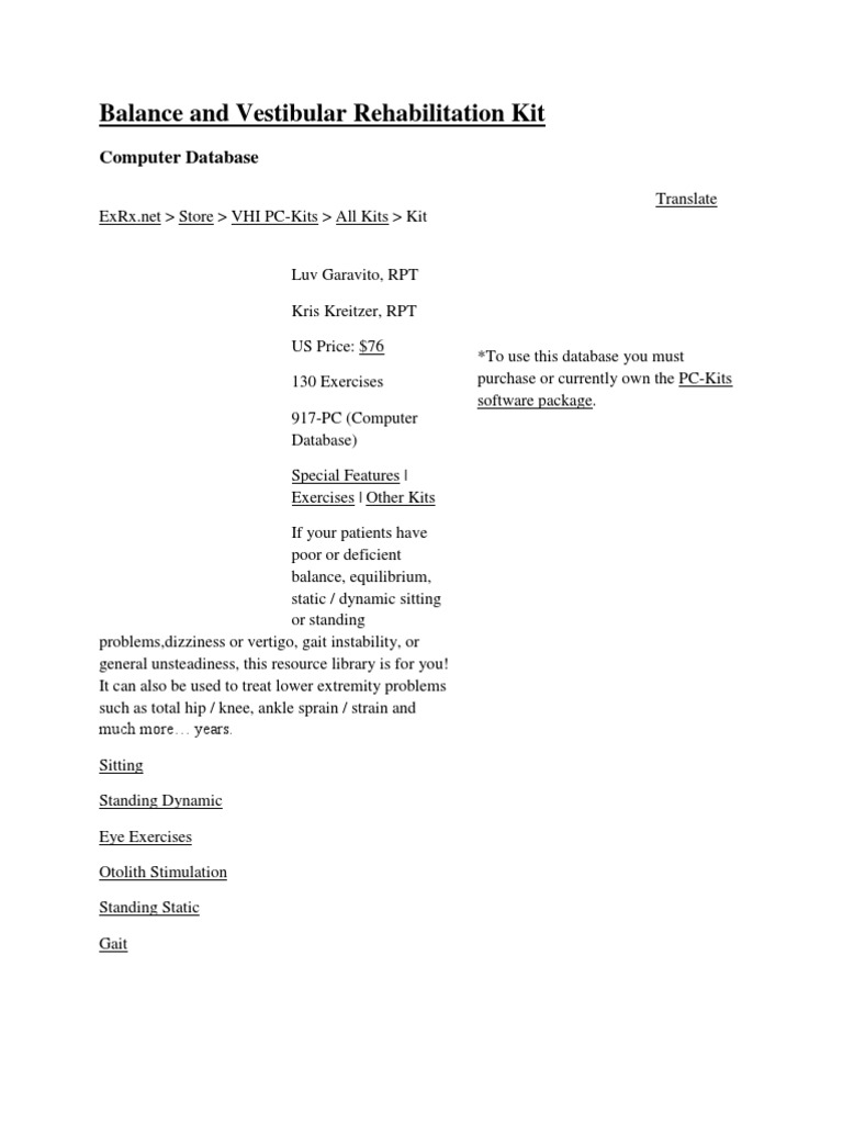 Balance and Vestibular Rehabilitation Kit | PDF | Vertigo | Foot