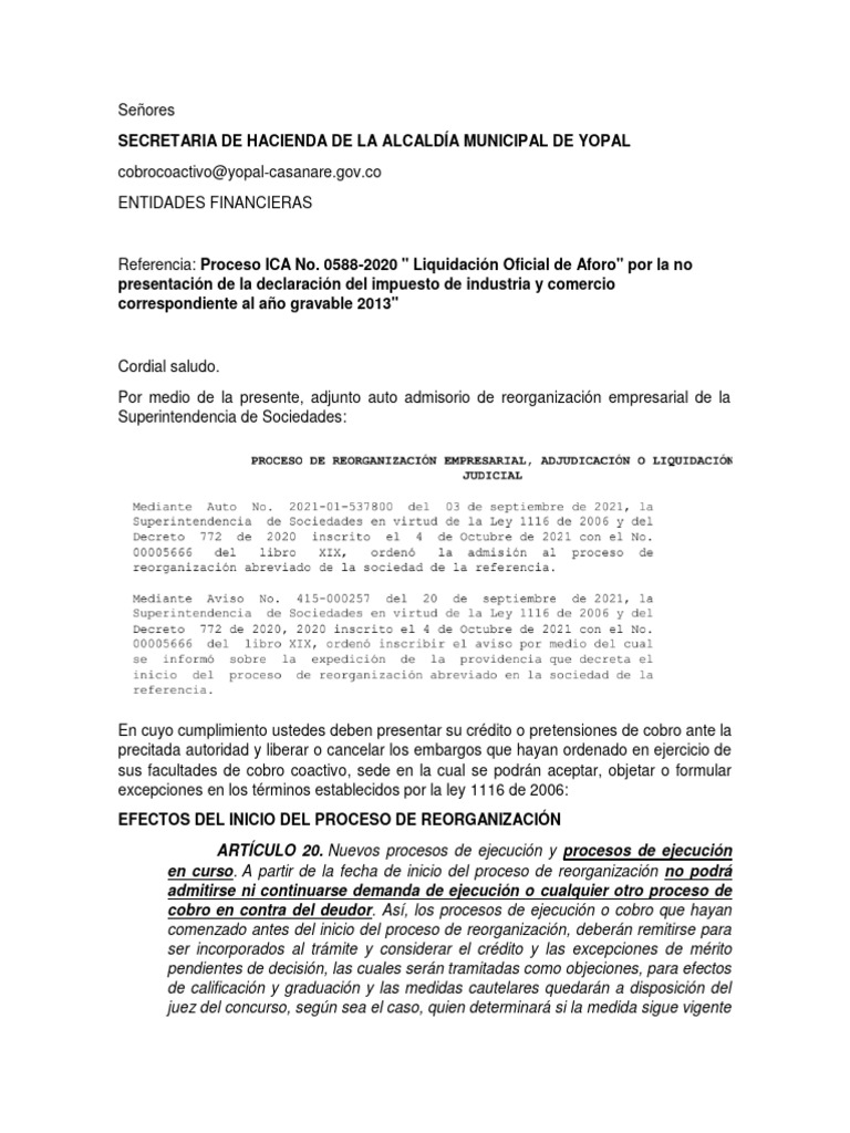 Oficio Yopal | PDF | Liquidación