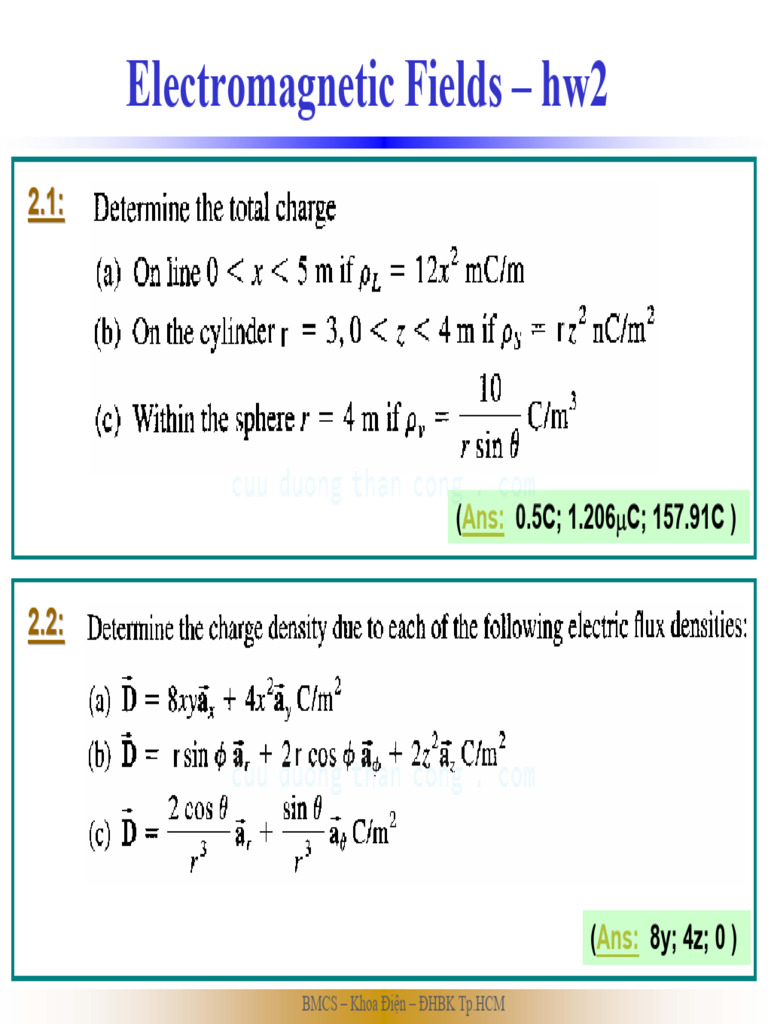 truong-dien-tu__hw2 - [cuuduongthancong.com] | PDF | Electromagnetism | Theoretical Physics