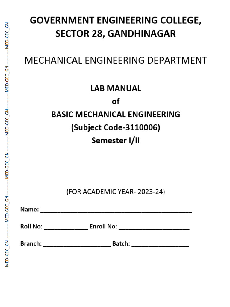 Basic Mechanical Engg. Lab Guide | PDF | Boiler | Valve