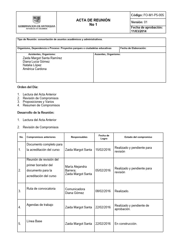 Acta de Reunión | PDF