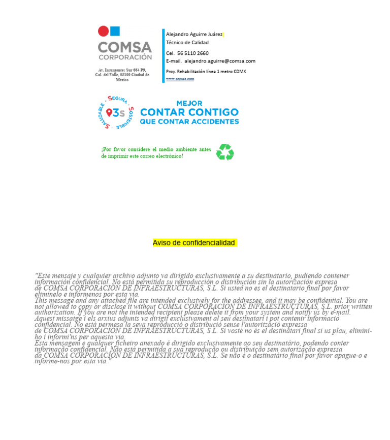 Contacto Técnico Calidad COMSA CDMX | PDF