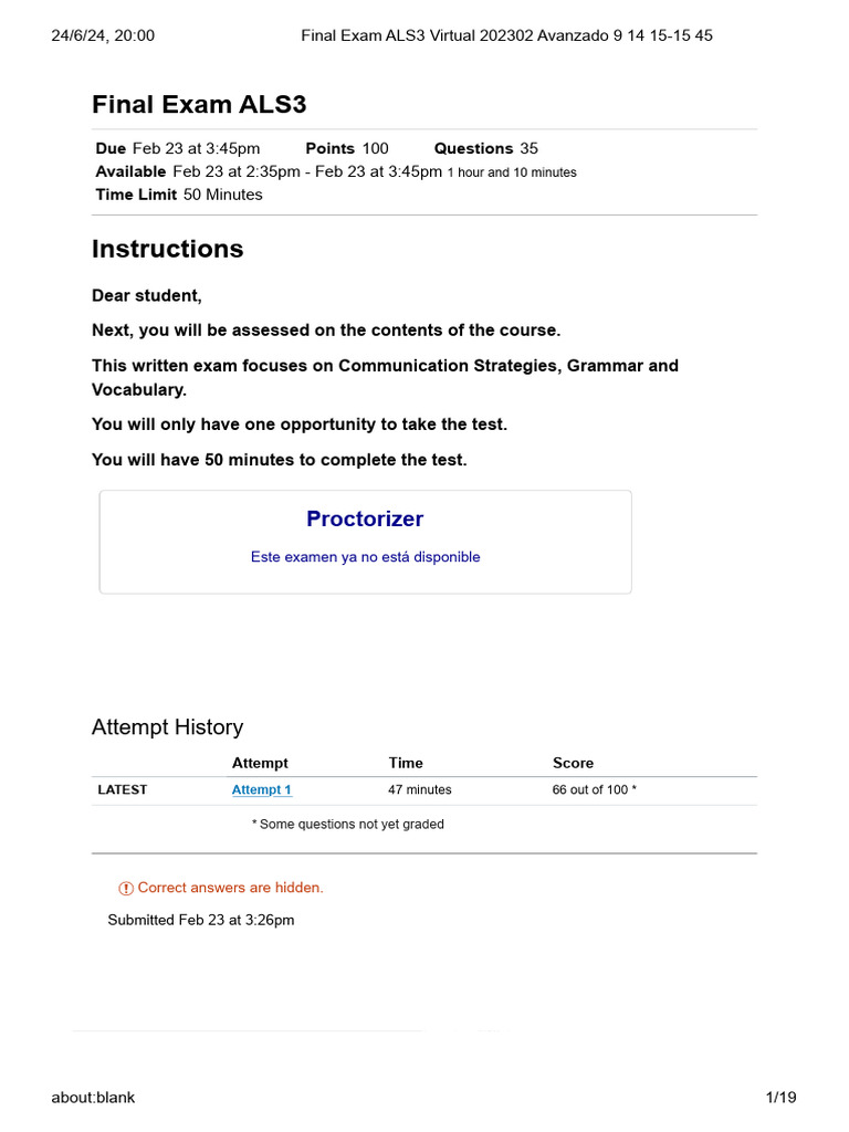 Final Exam ALS3 Virtual 202302 Avanzado 9 14 15-15 45 | PDF | Career & Growth