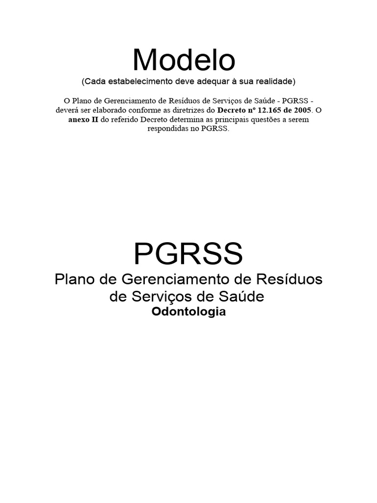Modelo Pgrss Odonto | PDF | Desperdício | Aterro
