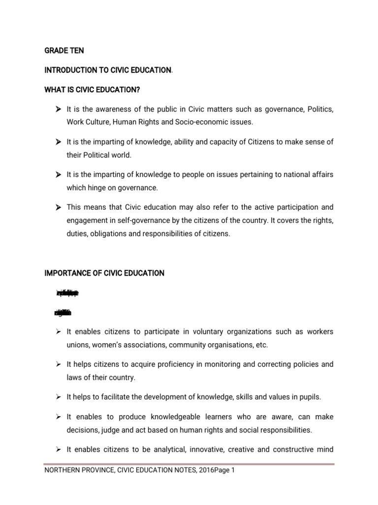 Civic Education Overview for Grade Ten | PDF | Elections | Citizenship