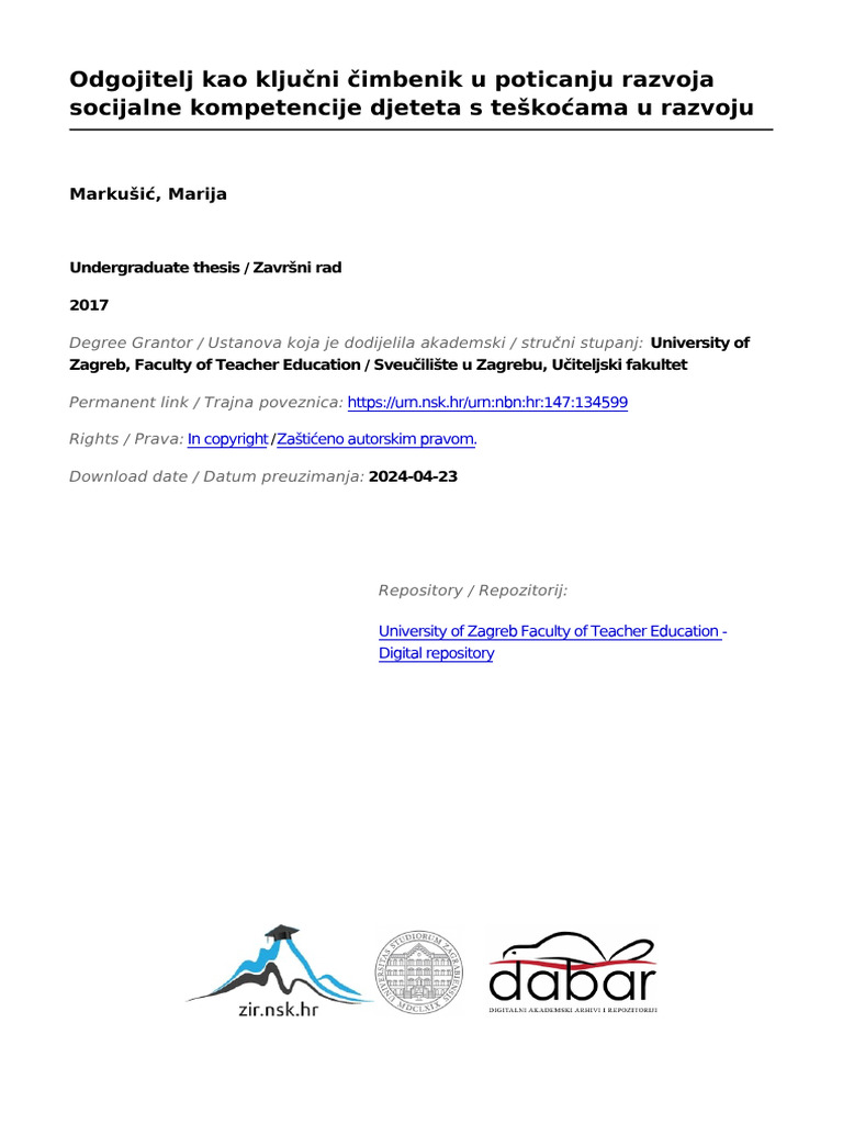 Markusic Marija Ufzg 2017 Zavrs Sveuc | PDF