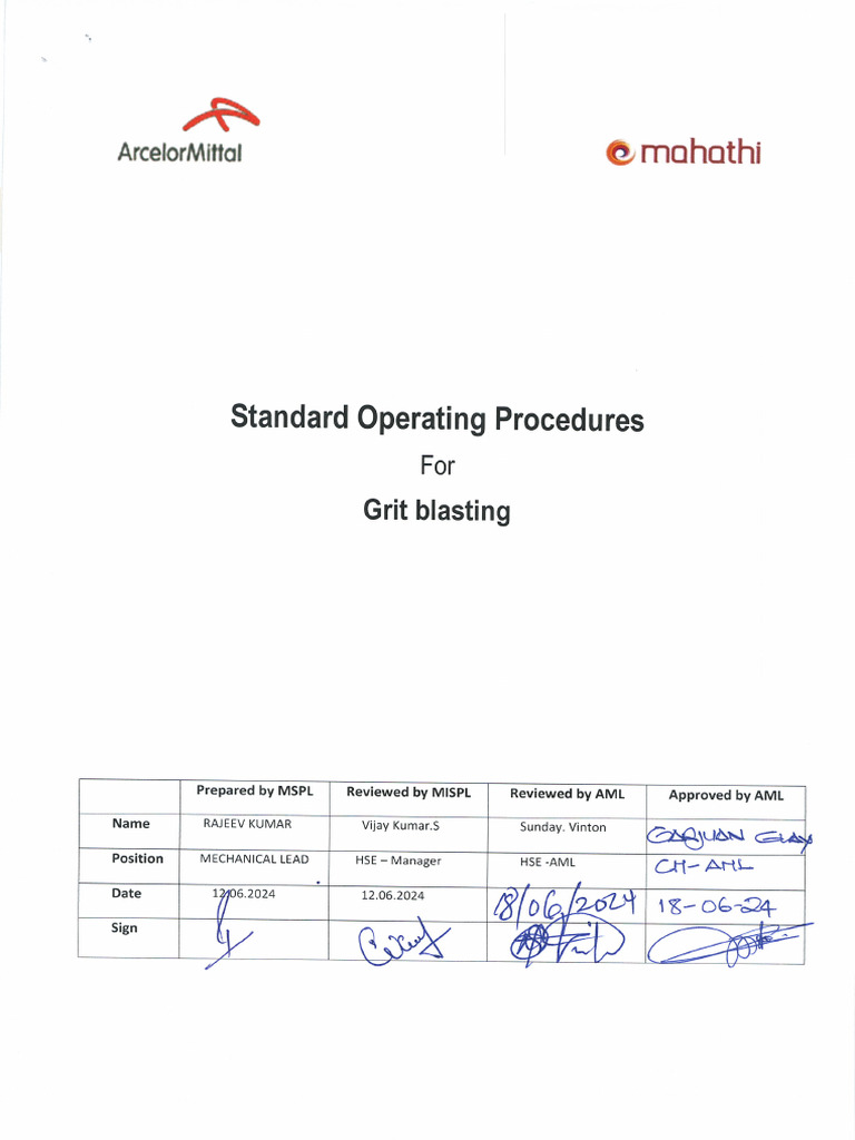 Sop For Grit Blasting | PDF