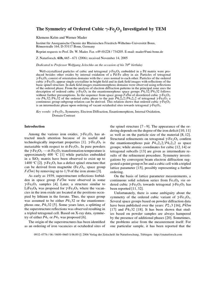 The Symmetry of Ordered Cubic g-Fe2O3 Investigated | PDF | Crystal ...