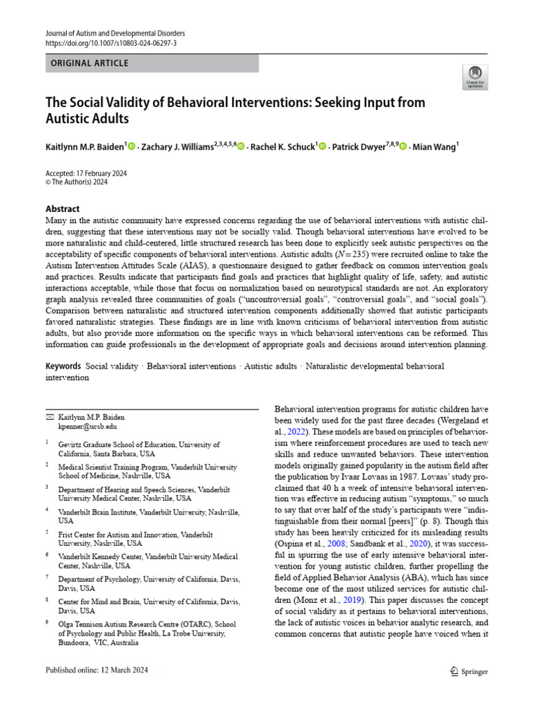 Social Validity in ABA Interventions | PDF | Autism Spectrum | Statistics