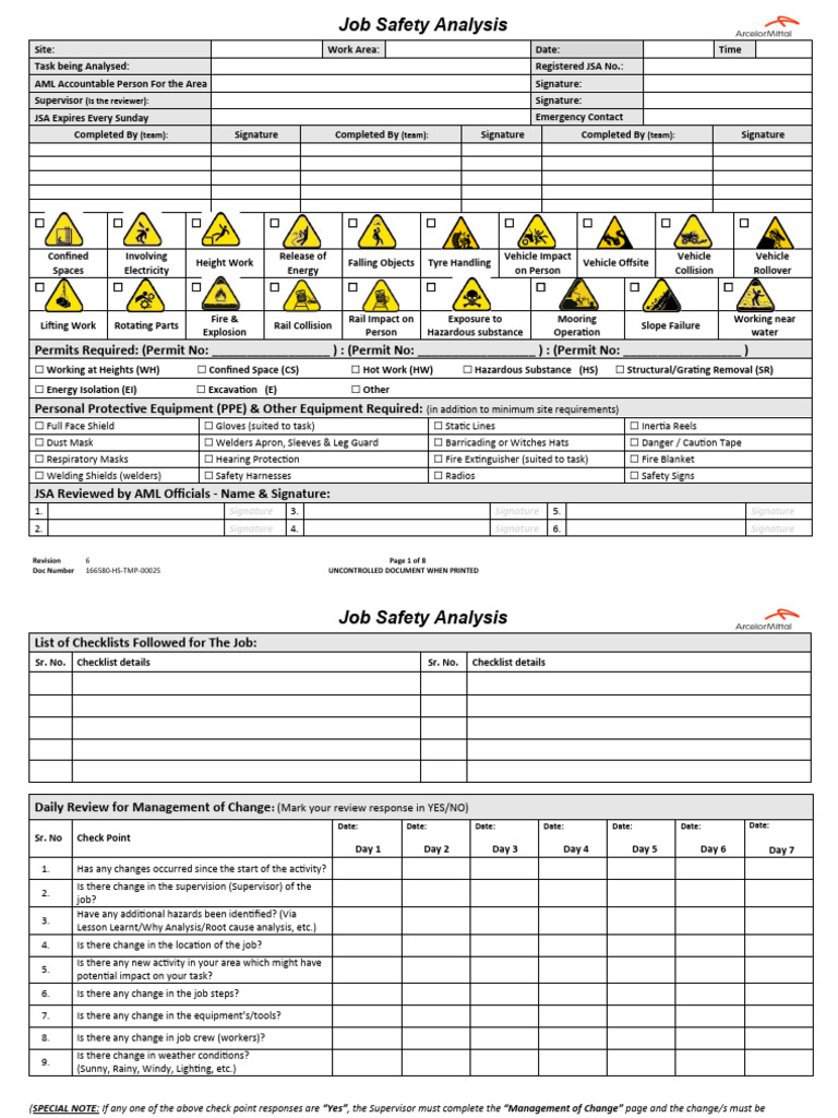 Job Safety Analysis Template (Rev 6) | PDF