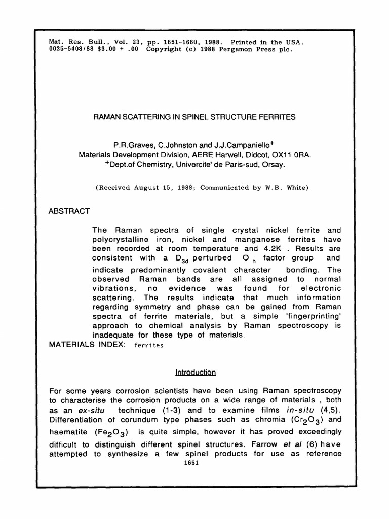Raman Scattering in Spinel Structure Ferrites - 1988 | PDF | Raman ...