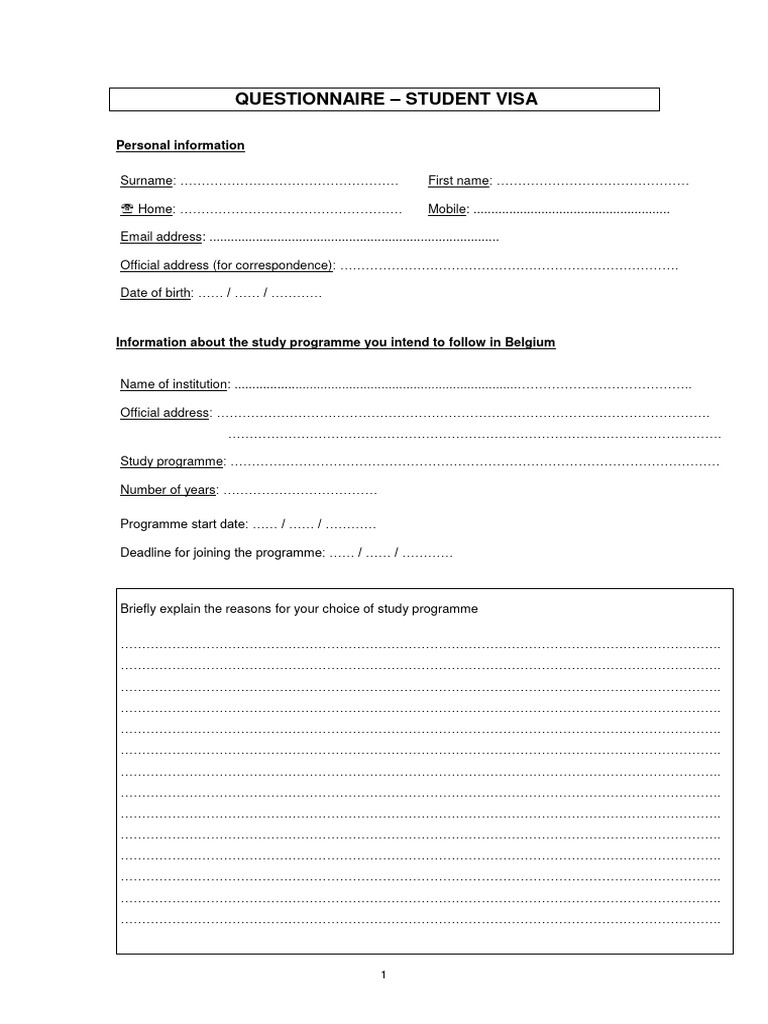 Student Visa Questionnaire for Belgium | PDF | University And College ...
