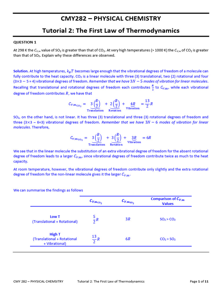 Tutorial 2 Memo | PDF | Gases | Enthalpy