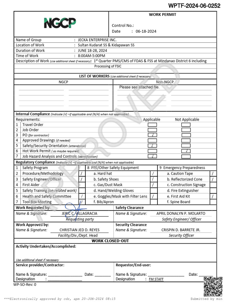 Approved WORK PERMIT JECKA | PDF | Personal Protective Equipment ...