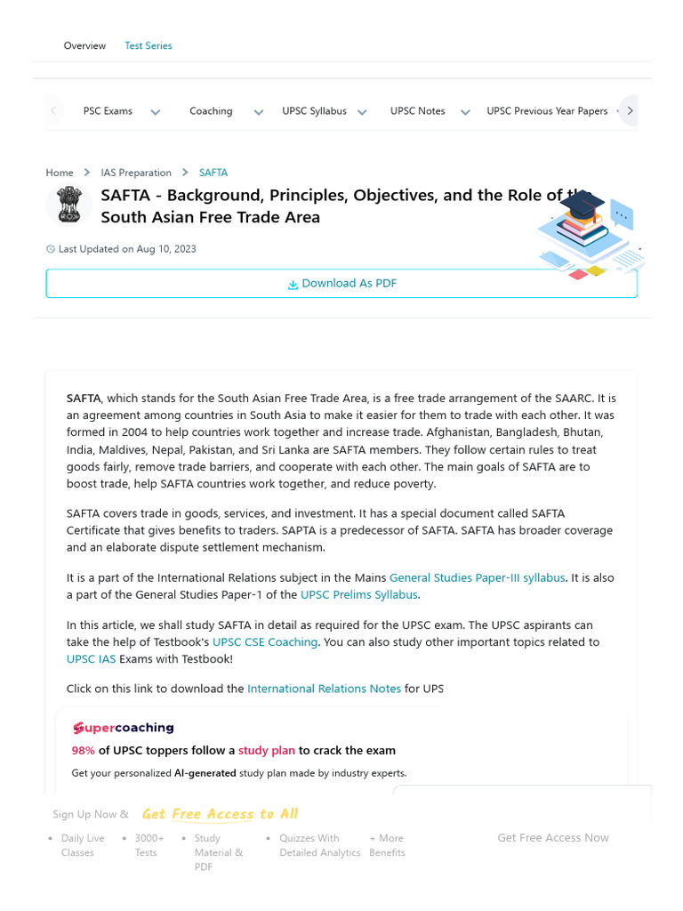 SAFTA - Roles and Objectives of The South Asian Free Trade Area | PDF ...