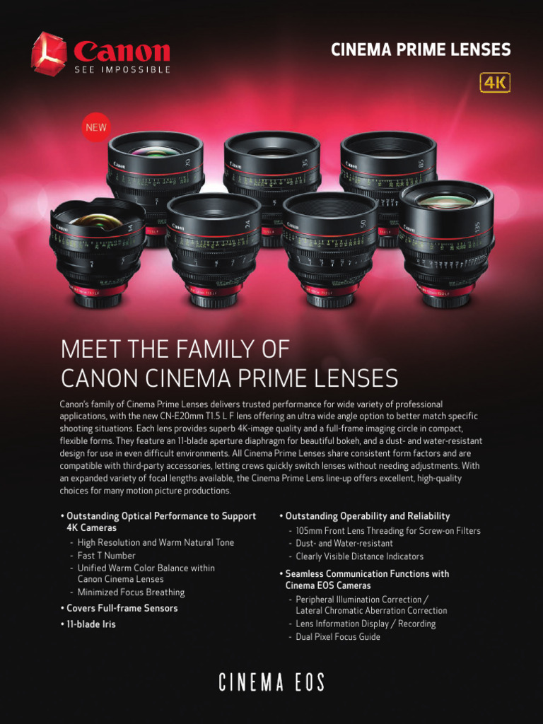 Canon Cinema Prime Lenses Overview | PDF | Camera Lens | Camera