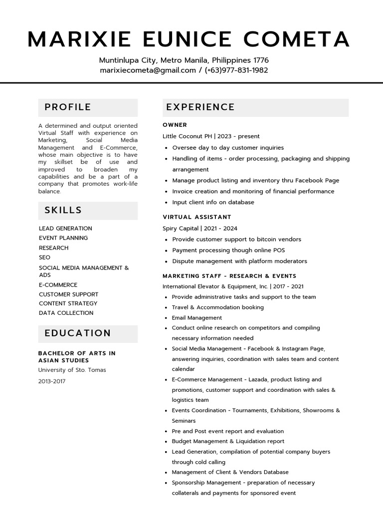 Marixie Eunice Cometa - Resume | PDF | Sales | E Commerce