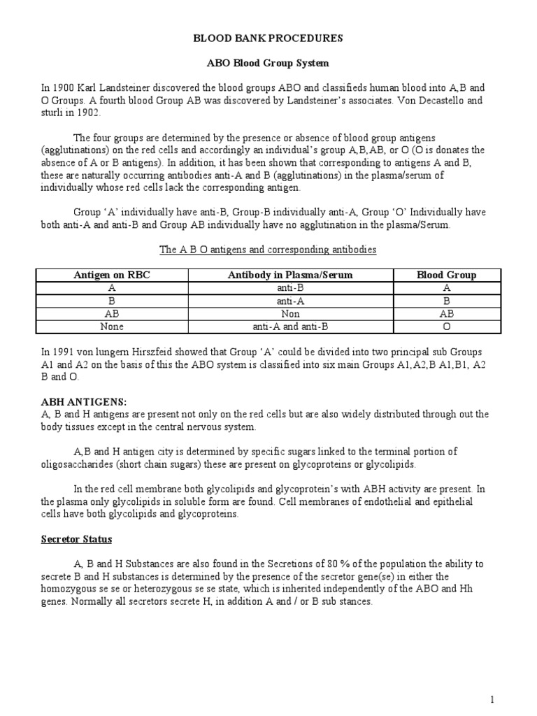 Blood Bank Procedures | PDF | Blood Type | Tissue (Biology)