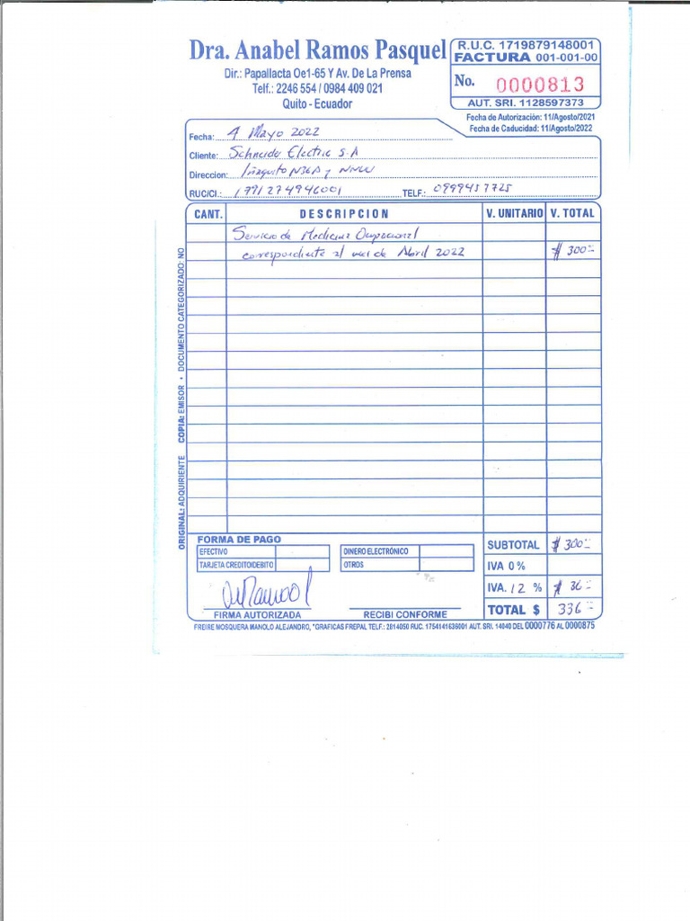 Anabel Ramos Pasquel Factura 0000813 - 2507000322 | PDF