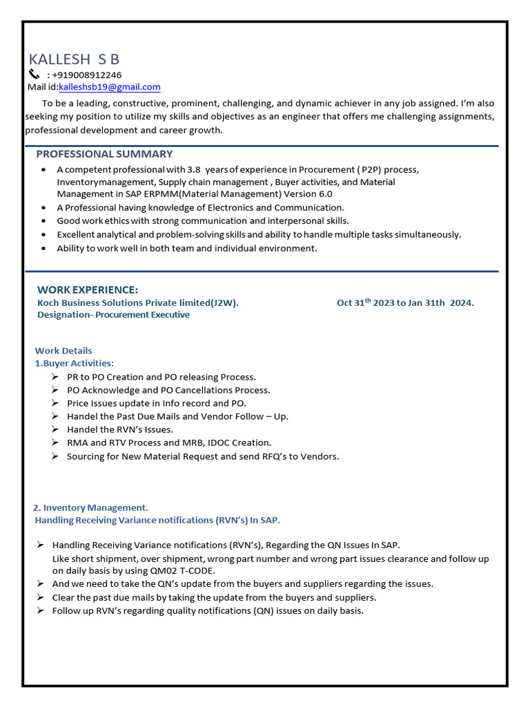 Kallesh Resume | PDF | Procurement | Supply Chain