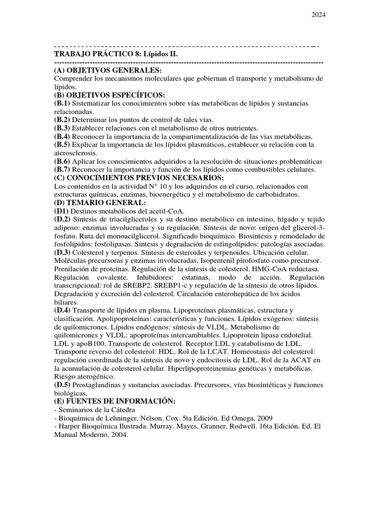 TP8 - Lípidos II 2024 | PDF | Metabolismo | Lipoproteína