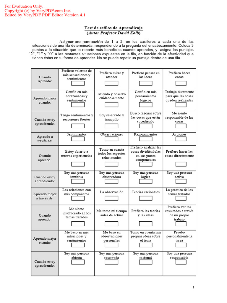Estilos de Aprendizaje - Kolb | PDF | Cognición | Sicología
