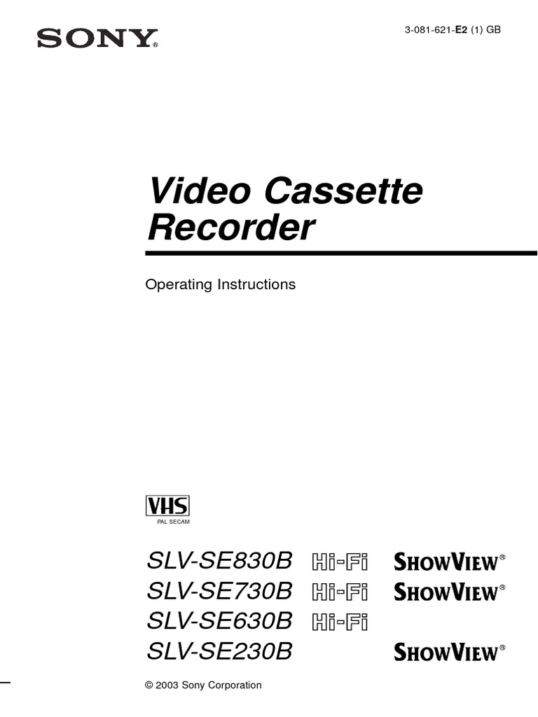 Sony Video SLV SE630B Manual | PDF | Mains Electricity | Video