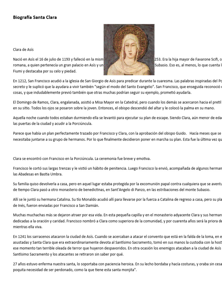 Biografía Santa Clara | PDF | Francisco de Asís