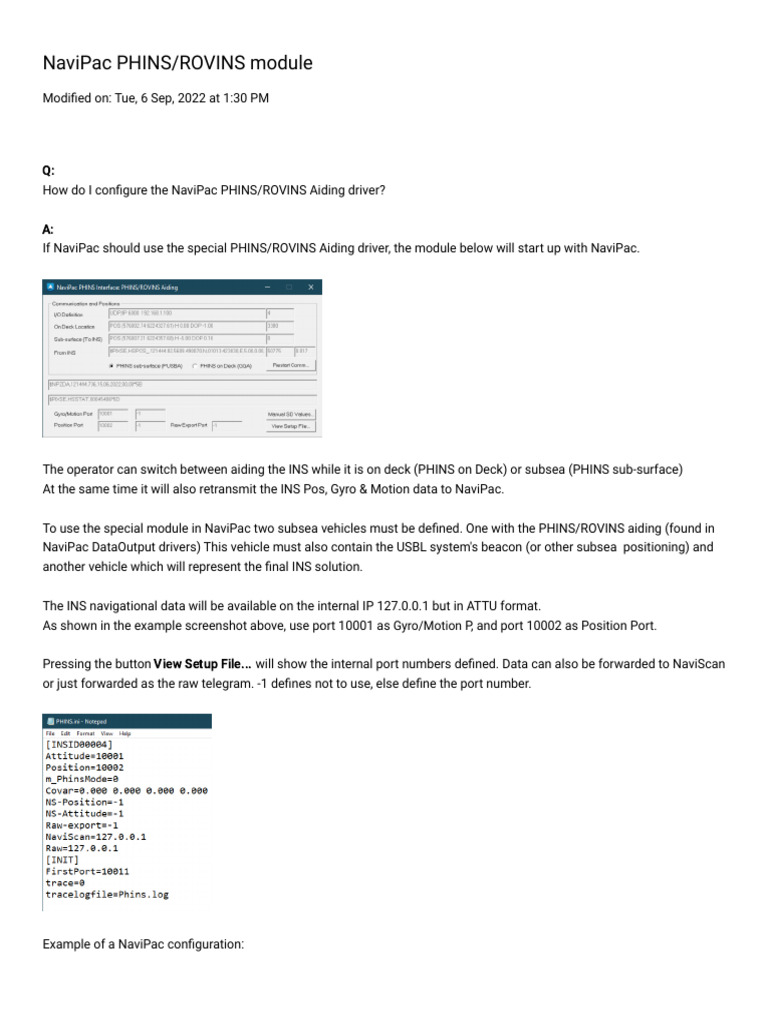 Navipac Phins - Rovins Module - Eiva Support | PDF | Computers | Technology & Engineering