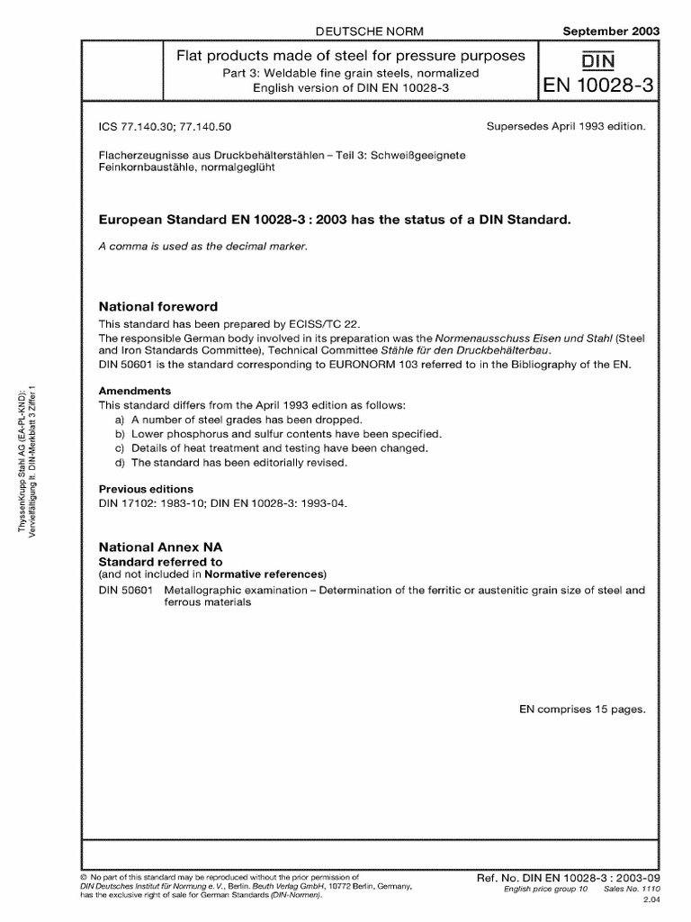 Din en 10028-3 | PDF