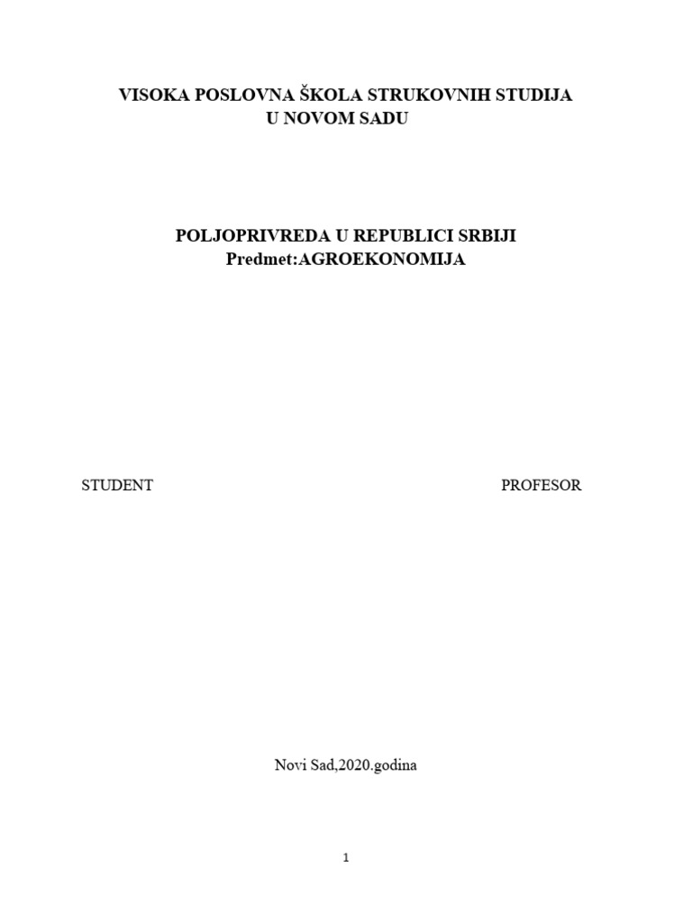 AGROEKONOMIJA - Poljoprivreda U R Srbiji | PDF