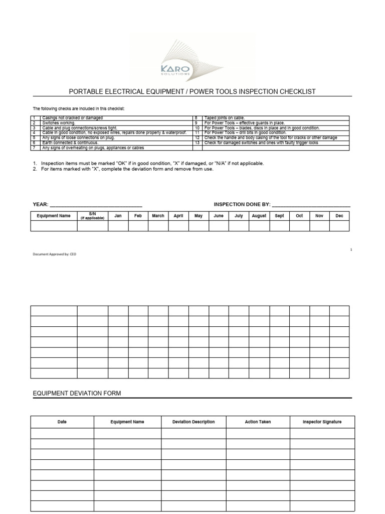 REG008 Portable Electrical Equipment and Power Tools Inspection ...