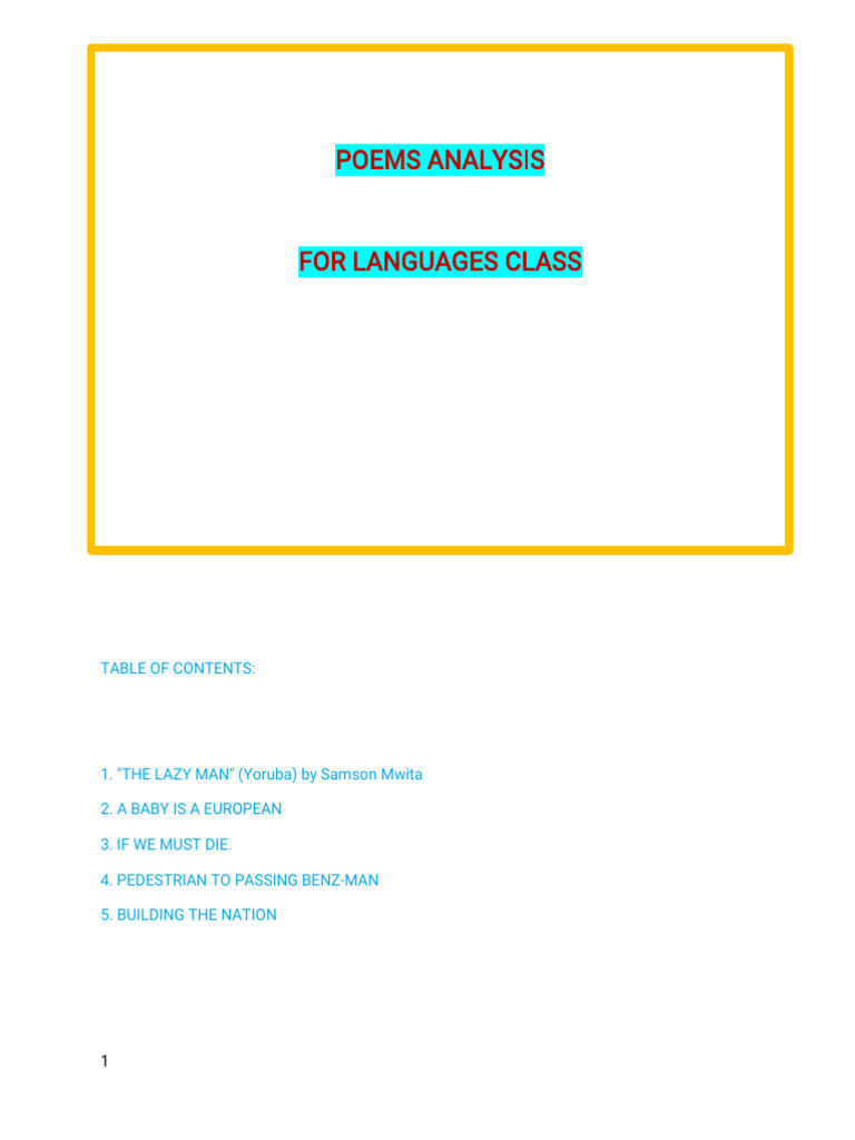 Poems Analysis | PDF | Poetry | Wife