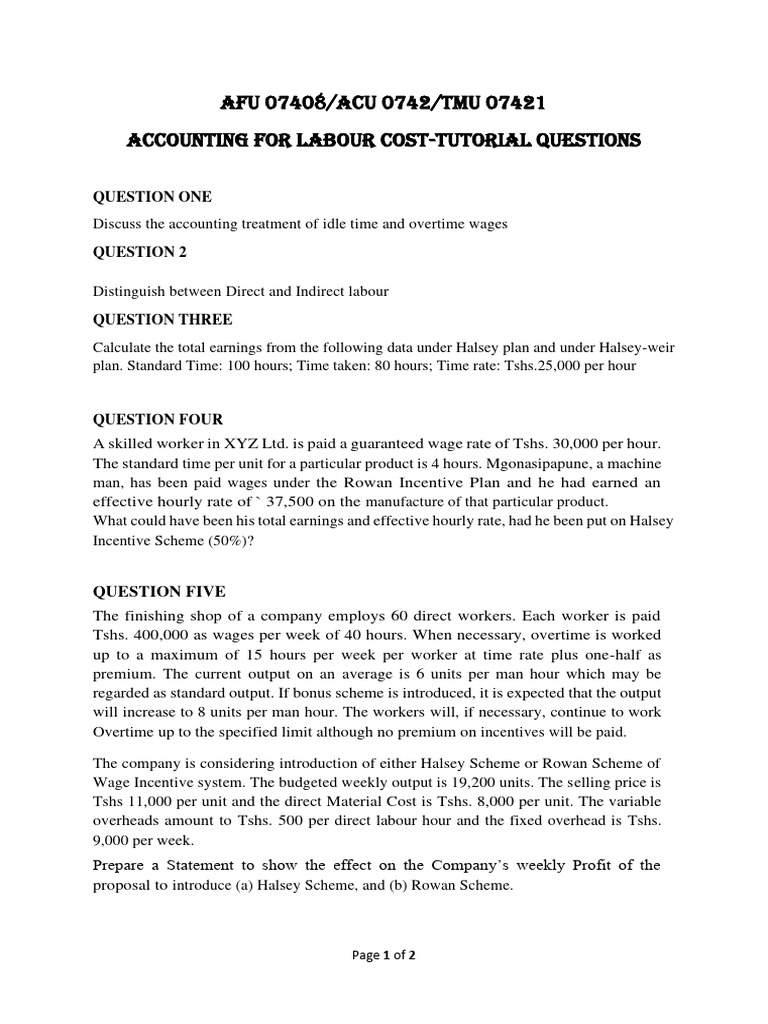 Labour Cost Accounting Questions Guide | PDF | Overtime | Payroll