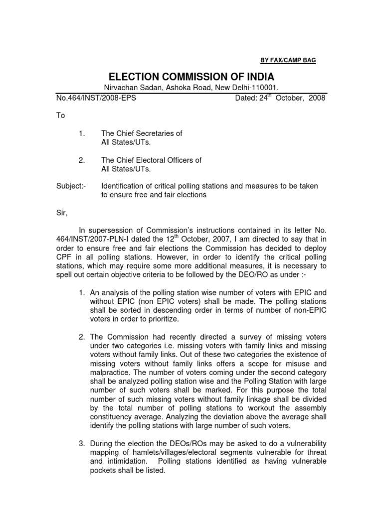Identification of Critical Polling Stations and Measures To Be Taken To ...