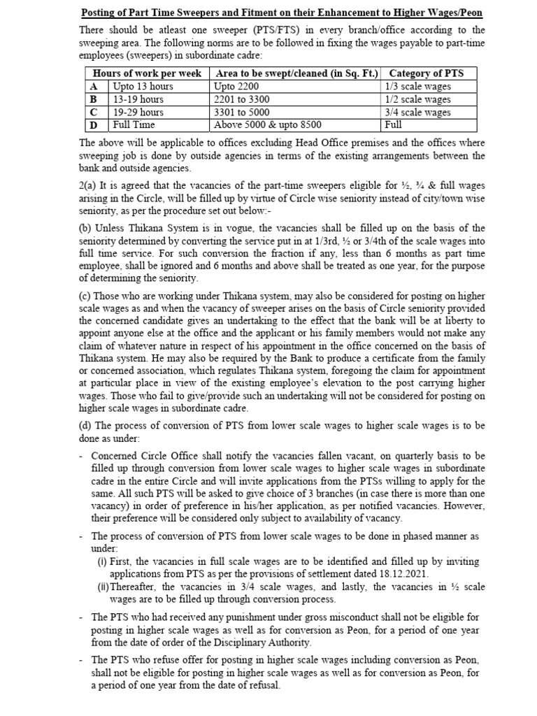 Posting of Part Time Sweepers and Fitment On Their Enhancement To ...