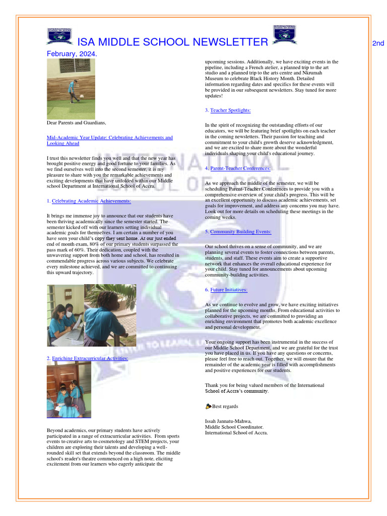 Middle School Newsletter | PDF | Cognition | Behavior Modification