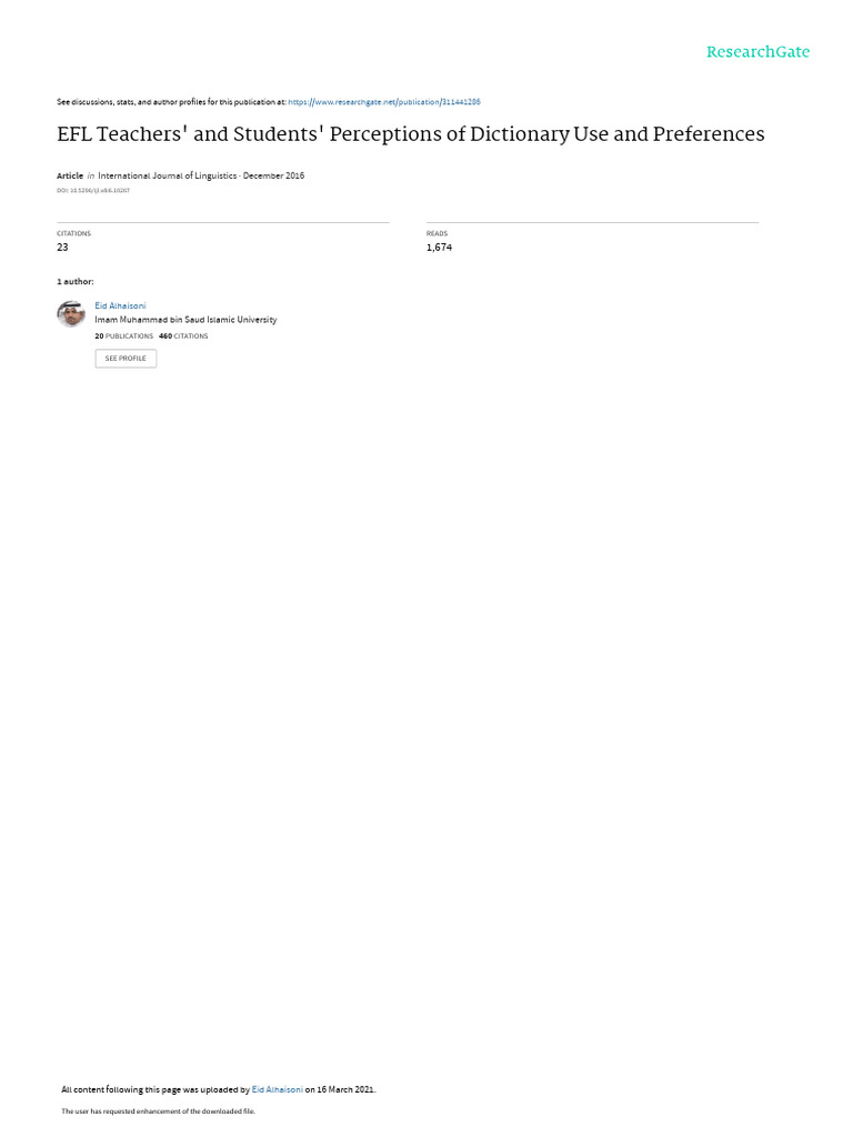 EFLTeachersand Students Perceptionsof Dictionary | PDF | English As A ...