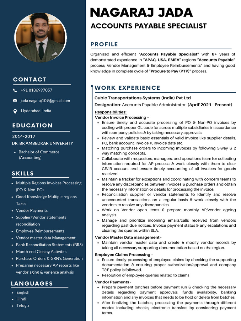 CV - Nagaraj Jada - Accounts Payable Specialist - 24 | PDF | Accounts Payable | Business