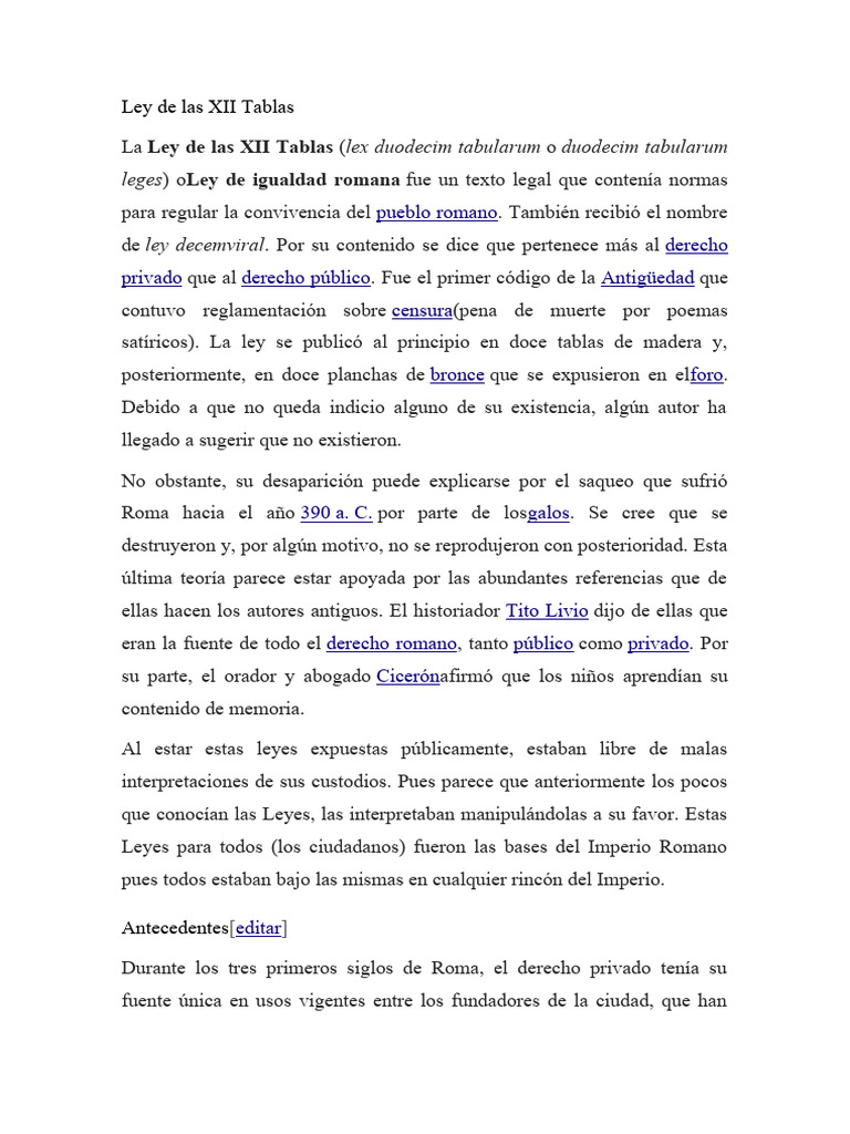 Ley de las XII Tablas: Código Romano | PDF | Roma antigua | Justicia