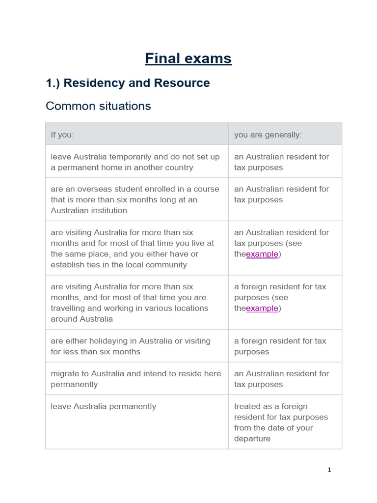 Australian Tax Residency Explained | PDF | Domicile (Law) | Tax Treaty