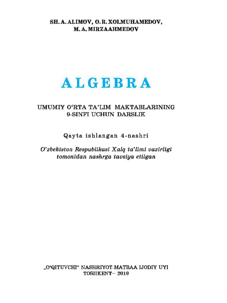 9-Sinf Algebra Darslik | PDF