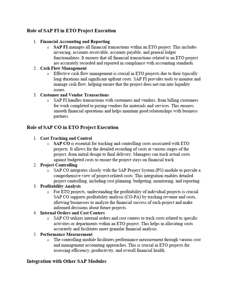 SAP FI and CO in ETO Project Management | PDF | Product Lifecycle ...