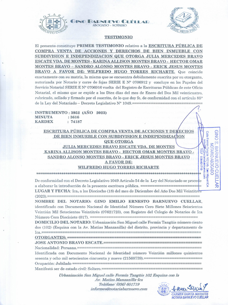 TESTIMONIO Notarial | PDF