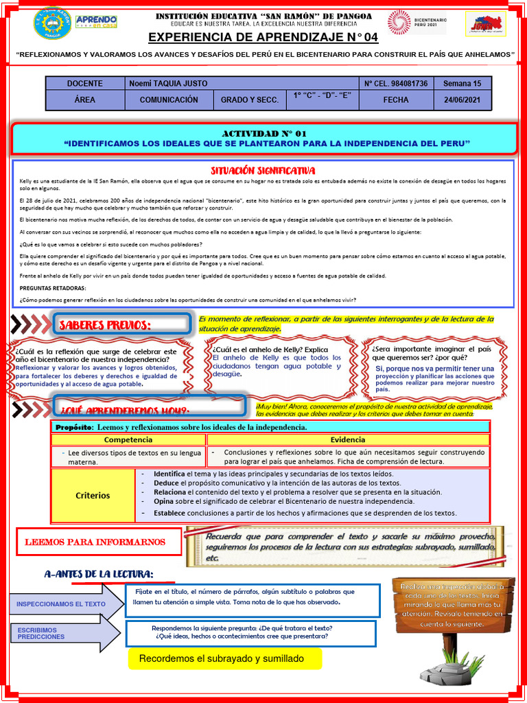 1º Act.1-Exp.4-Comunicacion Desarrollada | PDF | Perú | Escuelas