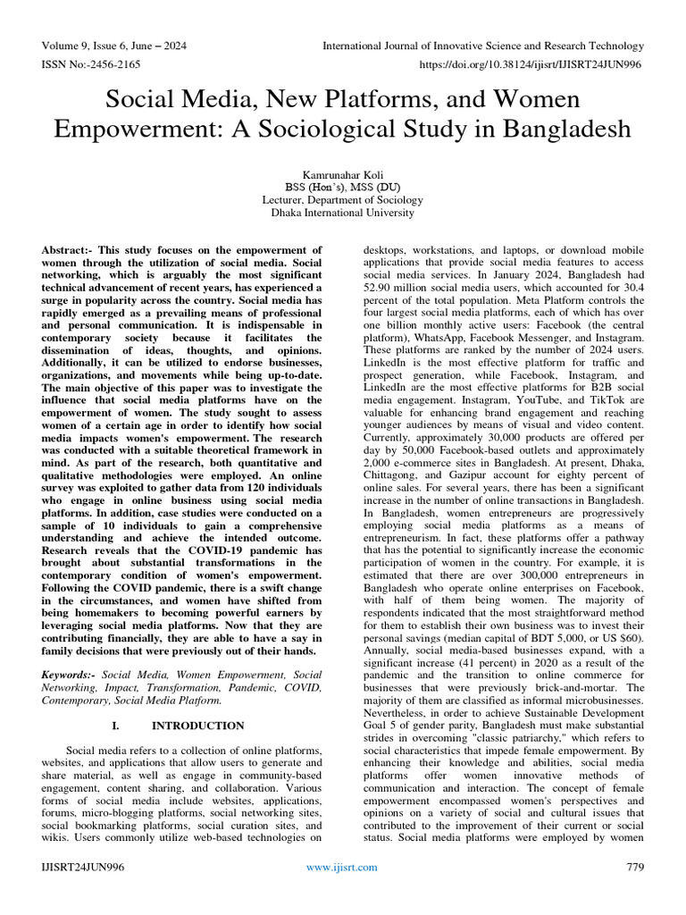 Social Media, New Platforms, and Women Empowerment: A Sociological ... Social Media, New Platforms, and Women Empowerment: A Sociological ...