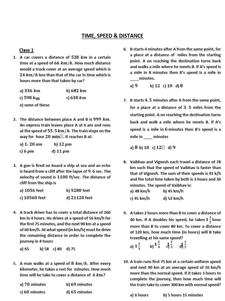 Time, Speed, and Distance Problems | PDF | Speed | Spacetime