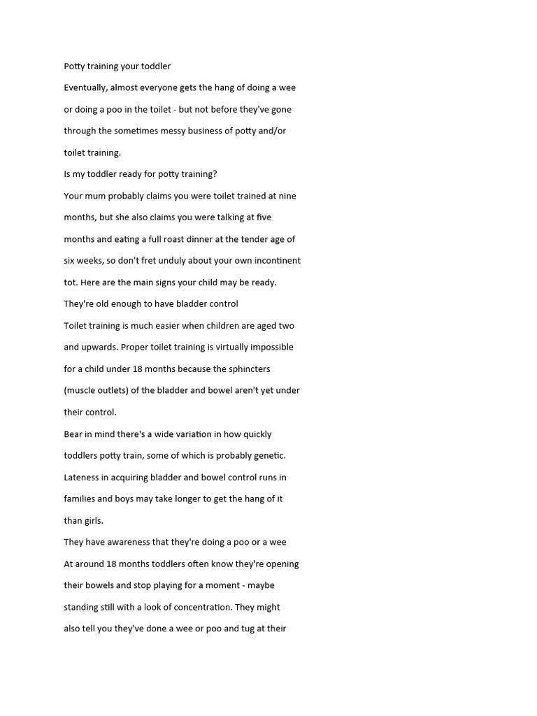 Potty Training Guide for Parents | PDF | Urinary Incontinence | Human ...