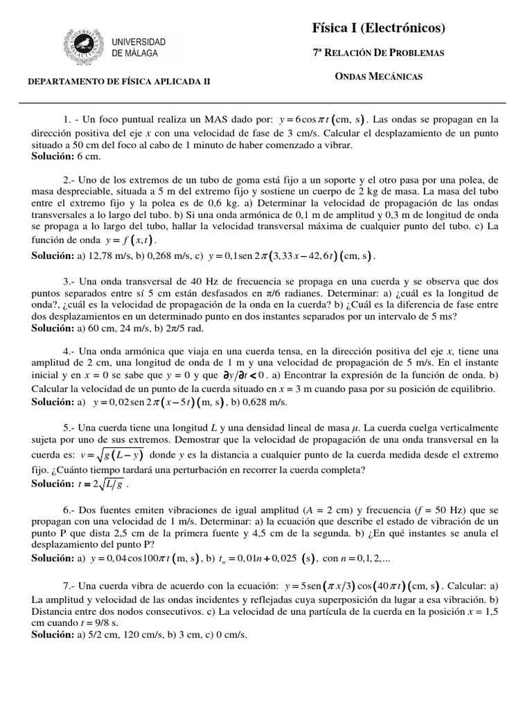 Ejercicios 9 Ondas Mecanicas | PDF | Olas | Fenomeno fisico