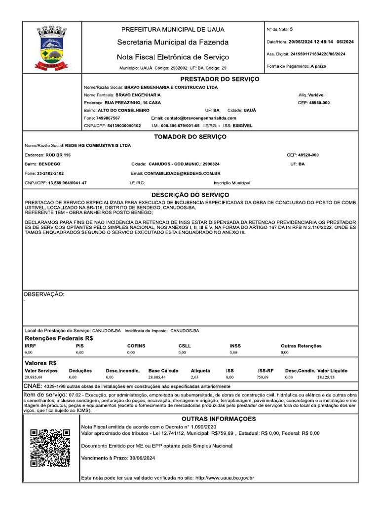 Nota Fiscal Eletronica de Servico | PDF | Technology & Engineering